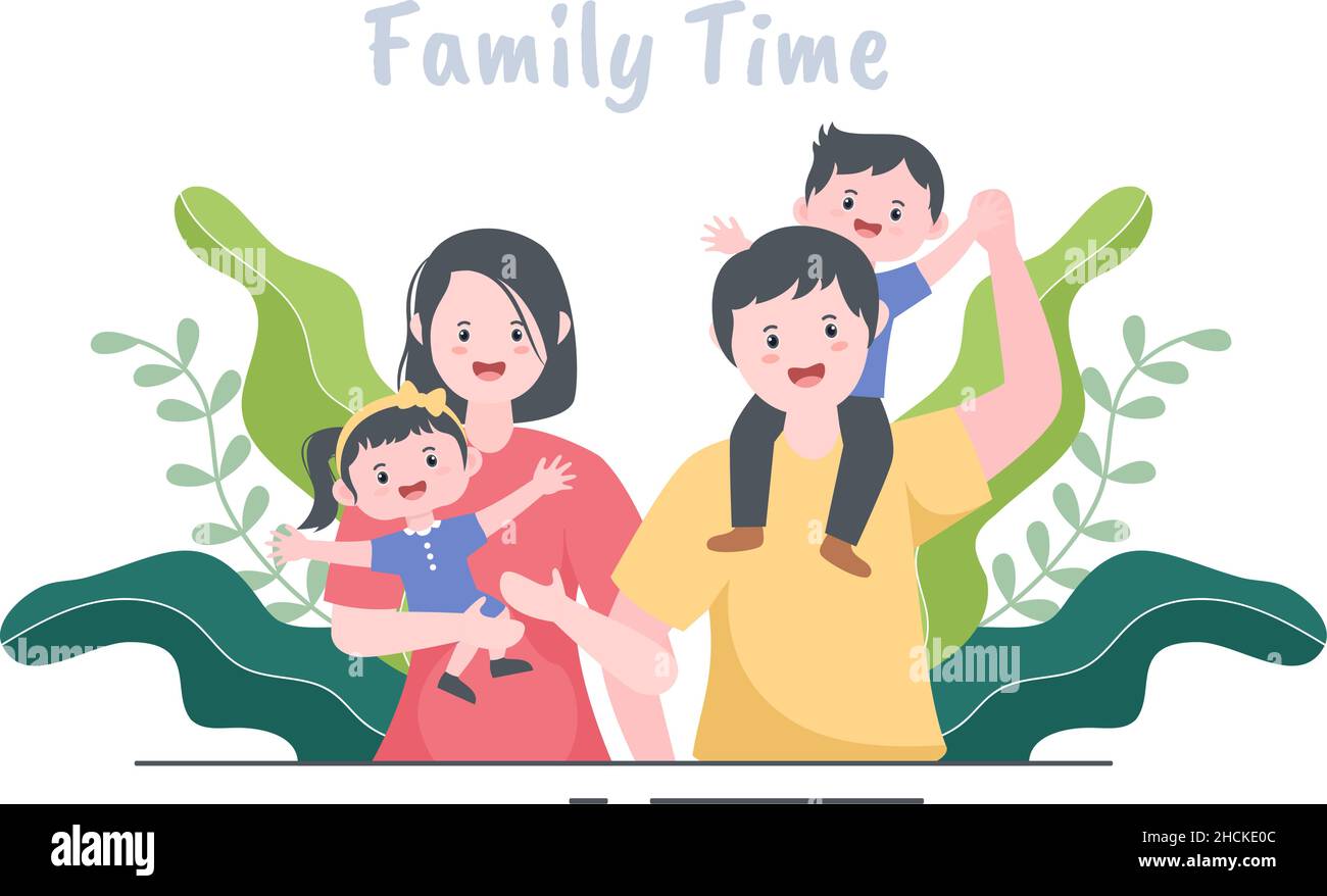 Family Time of Joyful Parents and Children Spending Time Together at ...