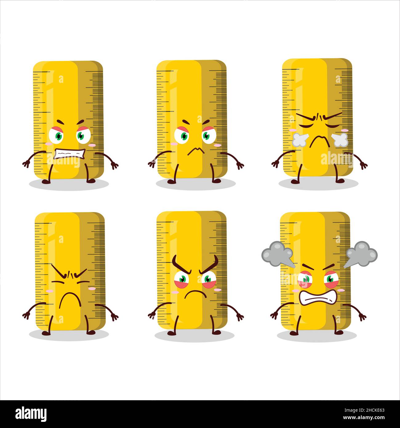 Yellow ruler cartoon character with various angry expressions. Vector ...