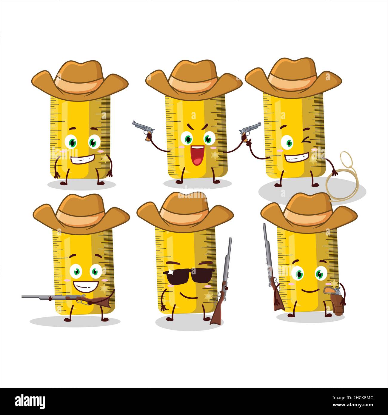 Cool cowboy yellow ruler cartoon character with a cute hat. Vector ...