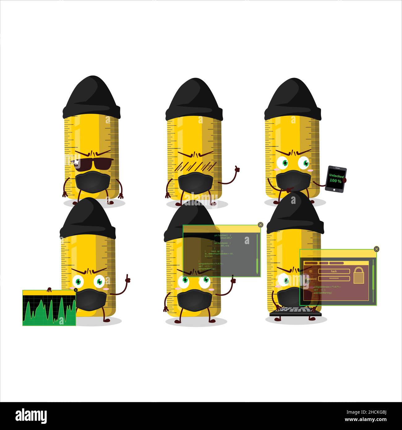 A Hacker yellow ruler character mascot with. Vector illustration Stock ...