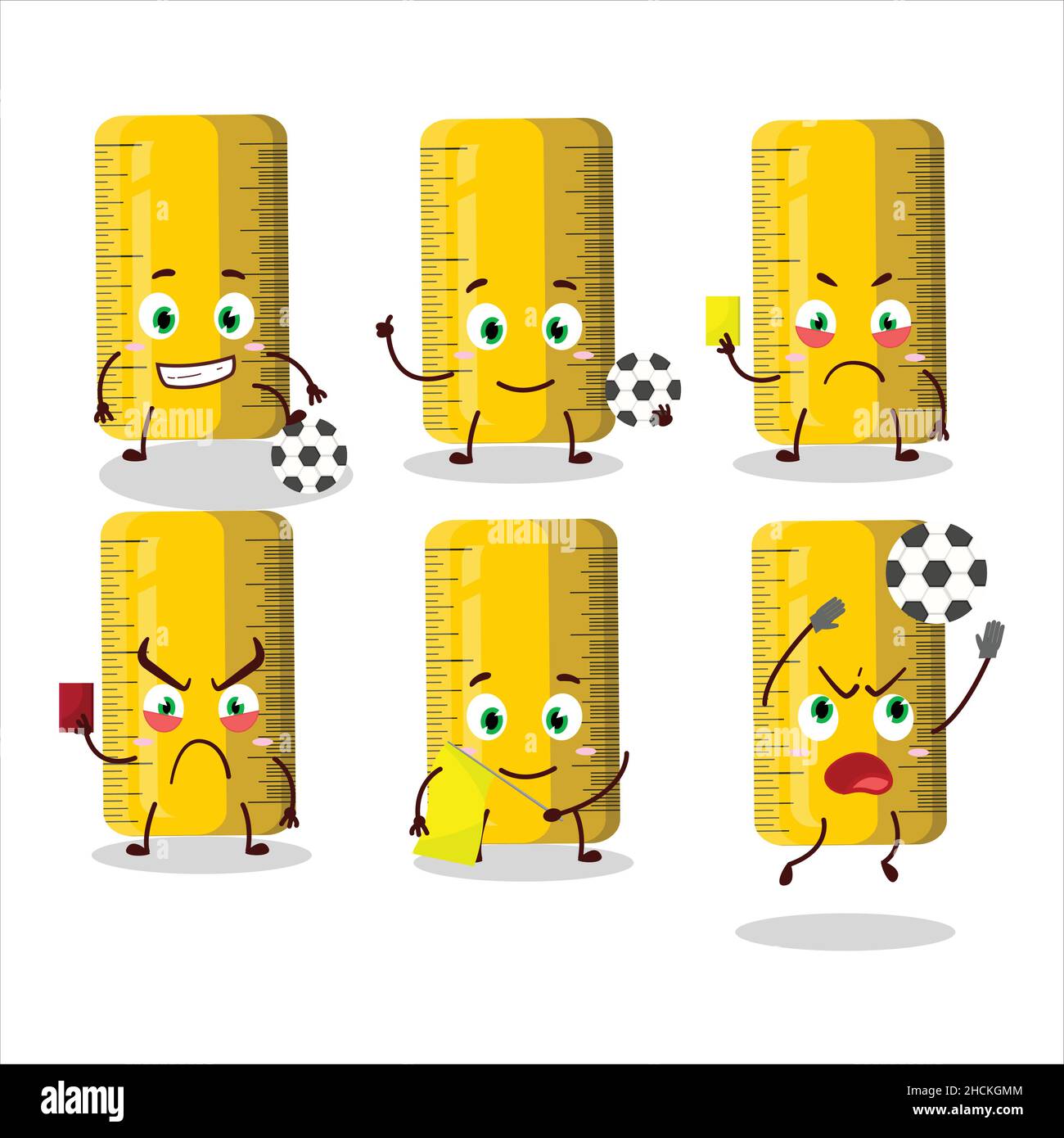 Yellow ruler cartoon character working as a Football referee. Vector ...
