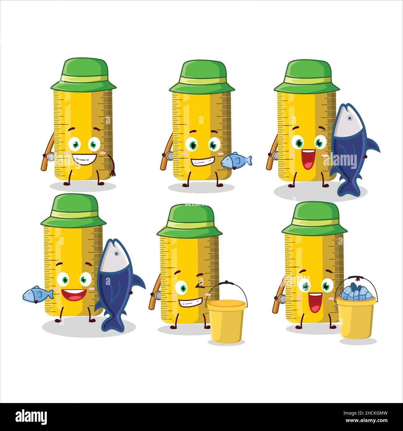 A fisherman yellow ruler cartoon picture catch a big fish. Vector ...