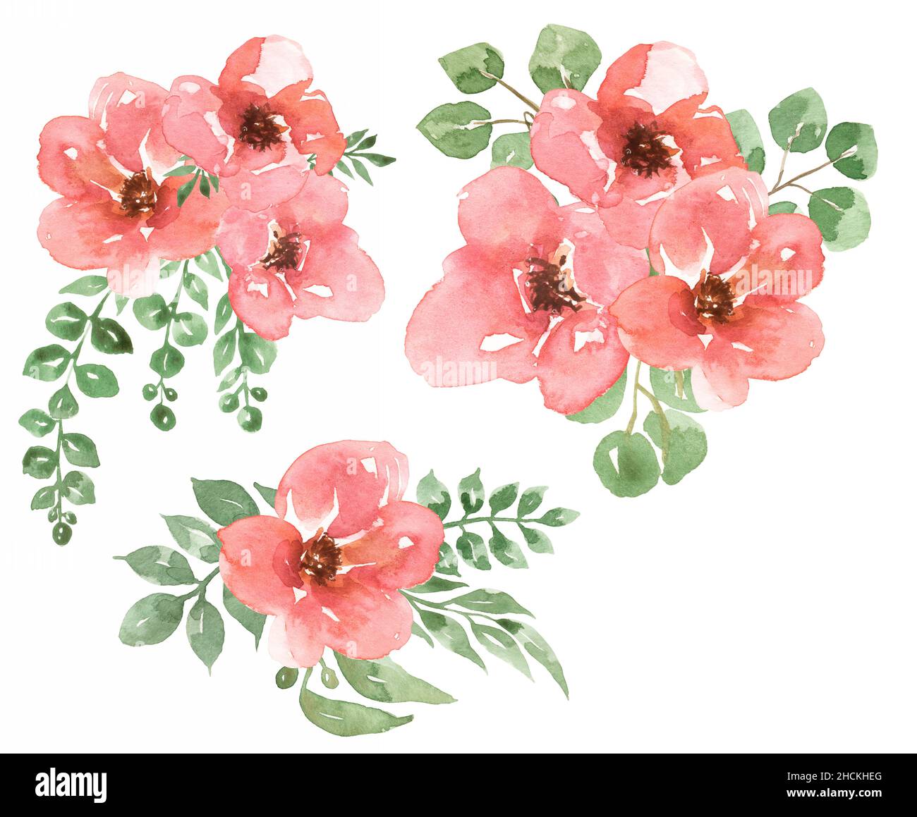 Delicate flowers Clipart set. Watercolor hand drawn Florals Bouquet ...
