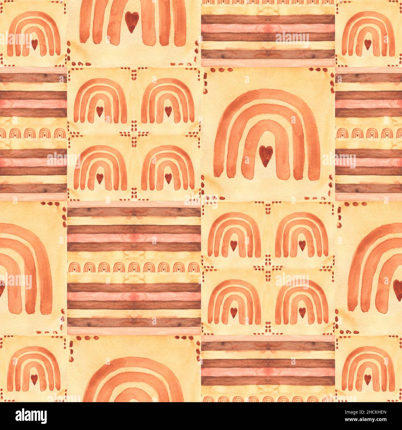 Abstract Boho Tile Clipart, Watercolor hand drawn Ethnic illustration ...