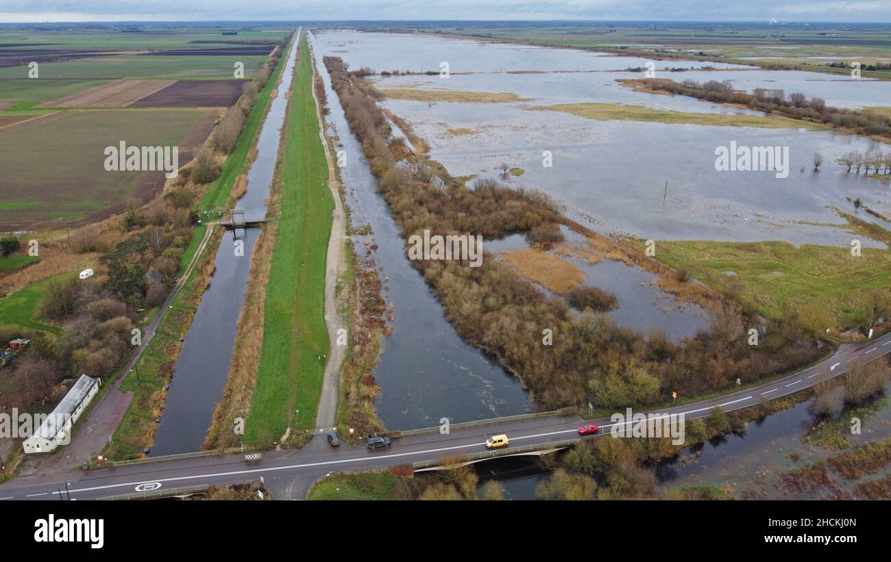 Welney, UK. 29th Dec, 2021. The Welney wash area is beginning to fill ...