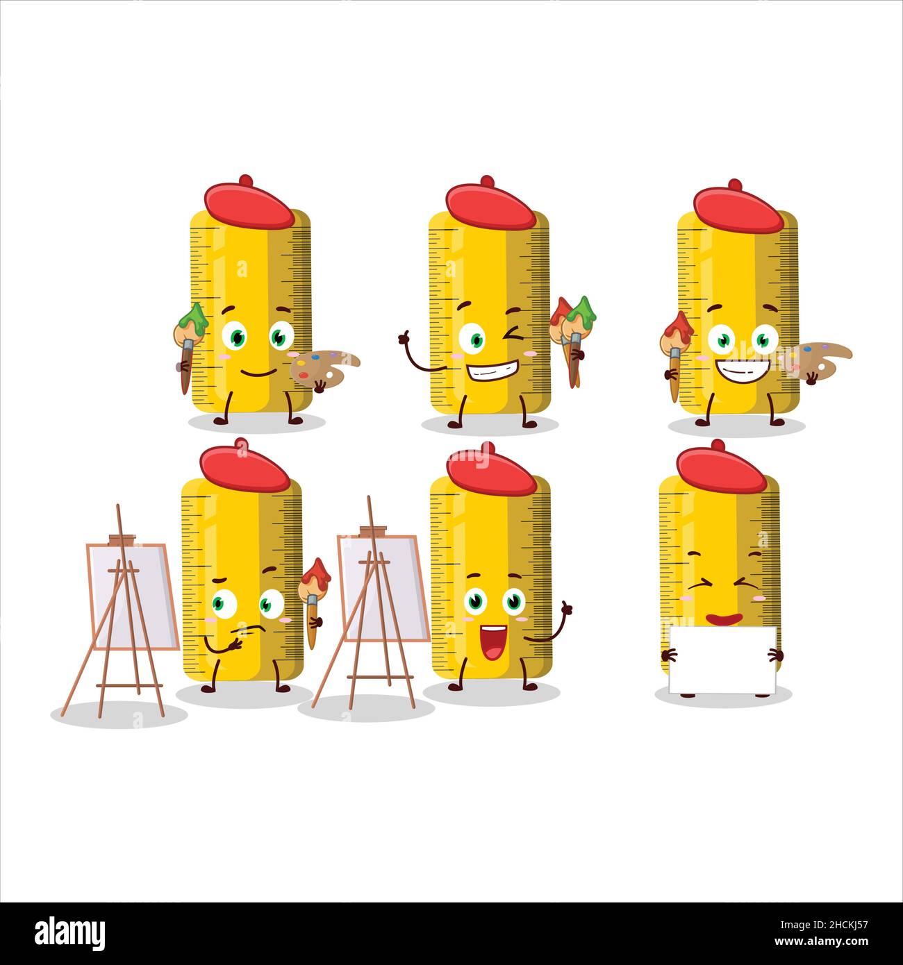 Artistic Artist of yellow ruler cartoon character painting with a brush ...