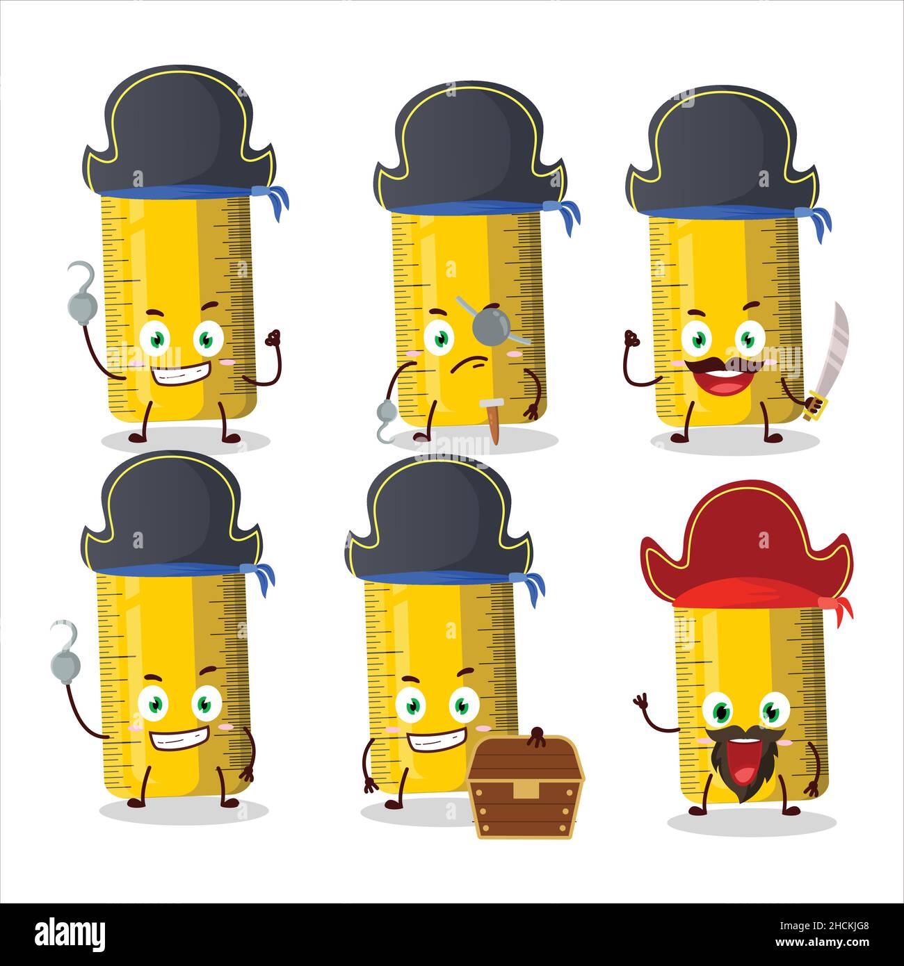 Cartoon character of yellow ruler with various pirates emoticons ...