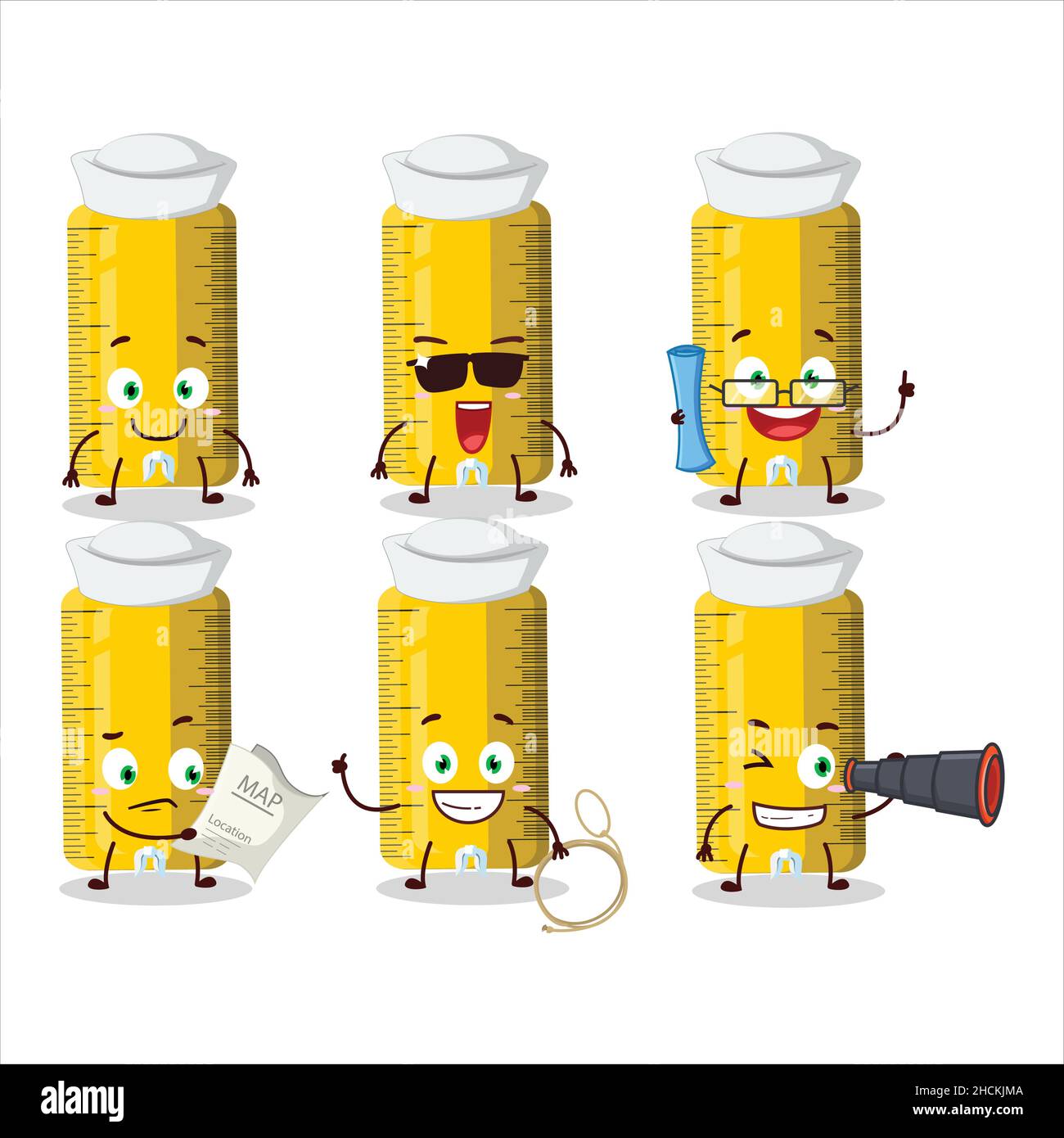 A character image design of yellow ruler as a ship captain with ...