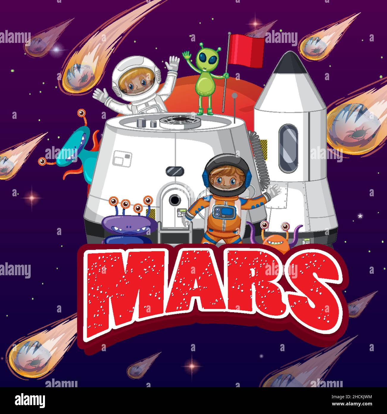 Astronaut kid and alien cartoon poster illustration Stock Vector Image ...