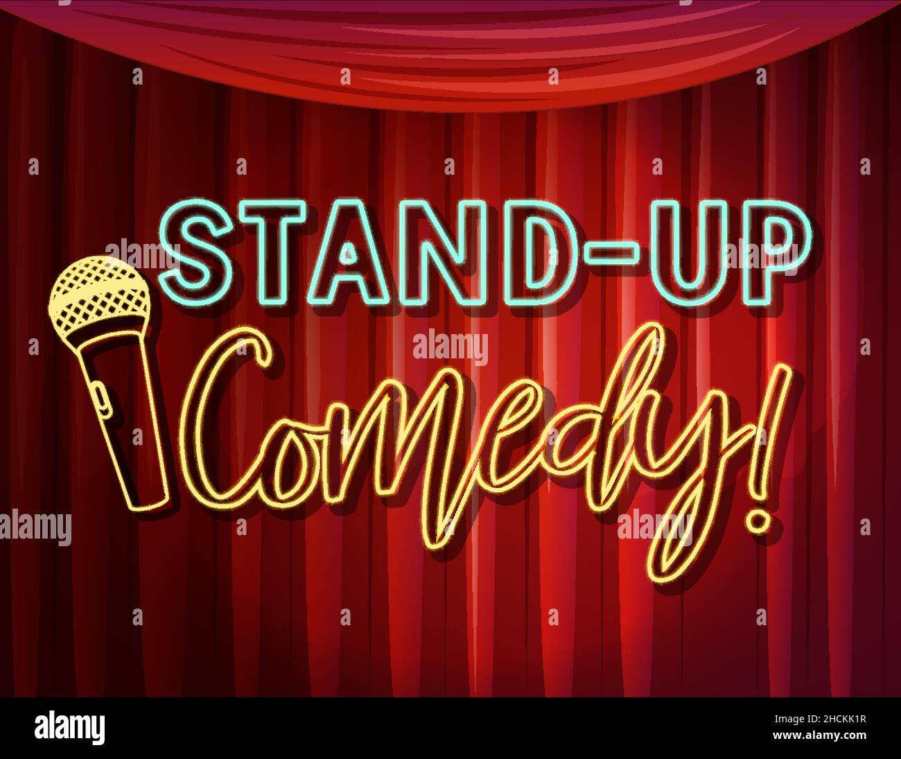 Stand Up Comedy Banner With Red Curtains Background Illustration Stock