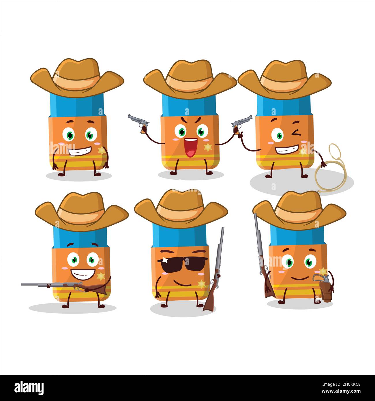 Cool cowboy orange eraser cartoon character with a cute hat. Vector ...