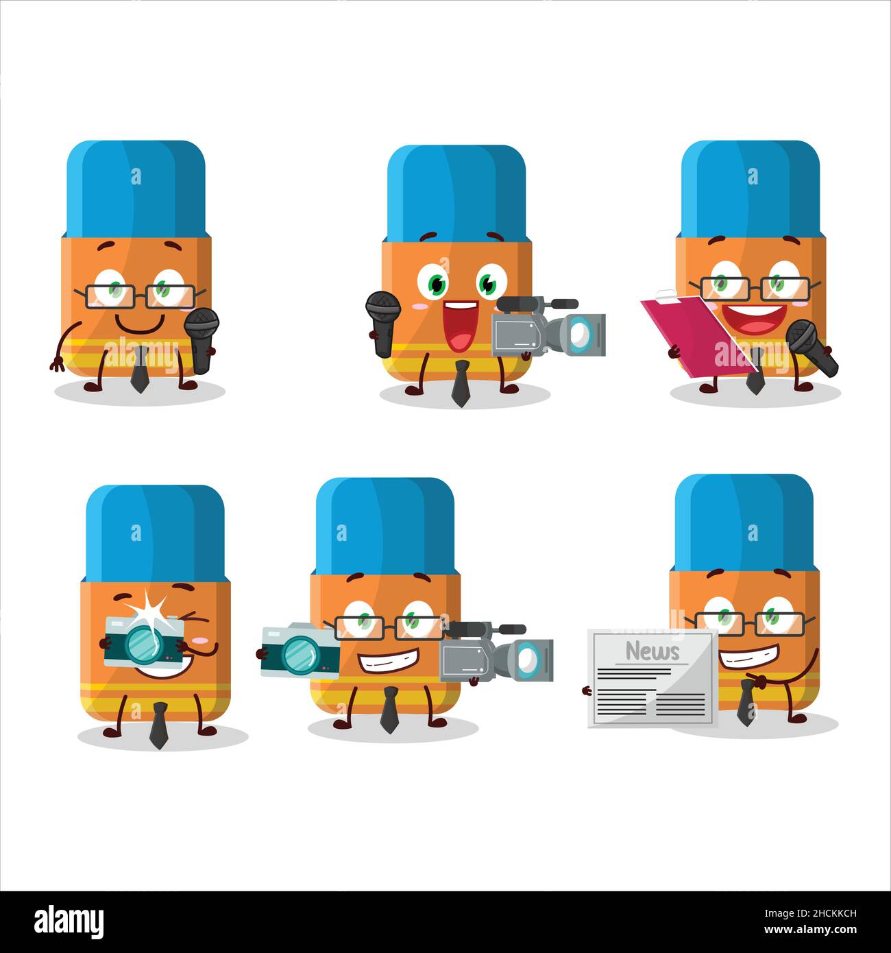 Character reporter orange eraser cute mascot with microphone. Vector ...