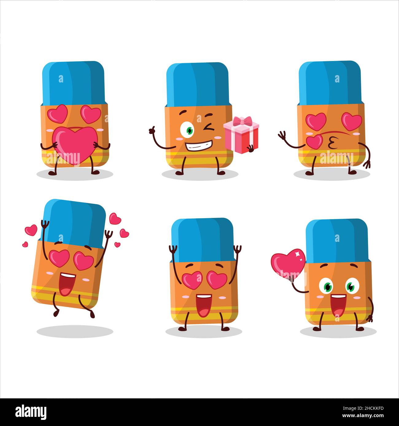 Orange eraser cartoon character with love cute emoticon. Vector ...