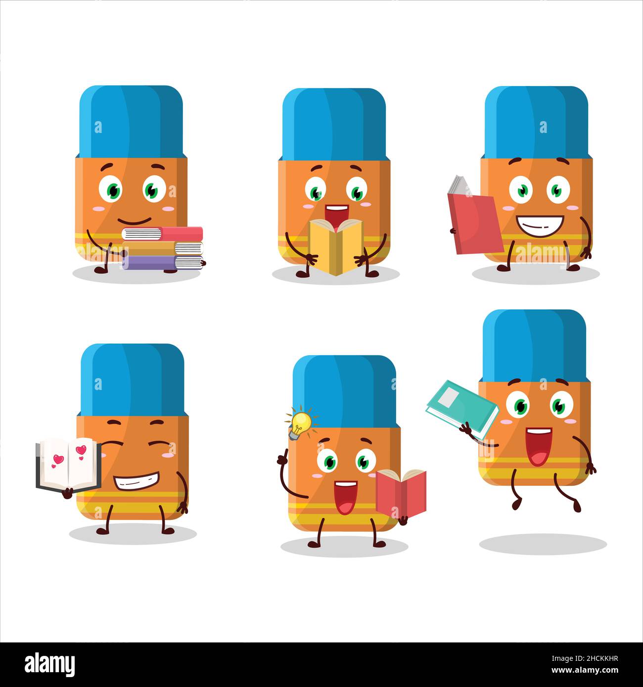A picture of orange eraser cartoon character concept reading an amusing ...