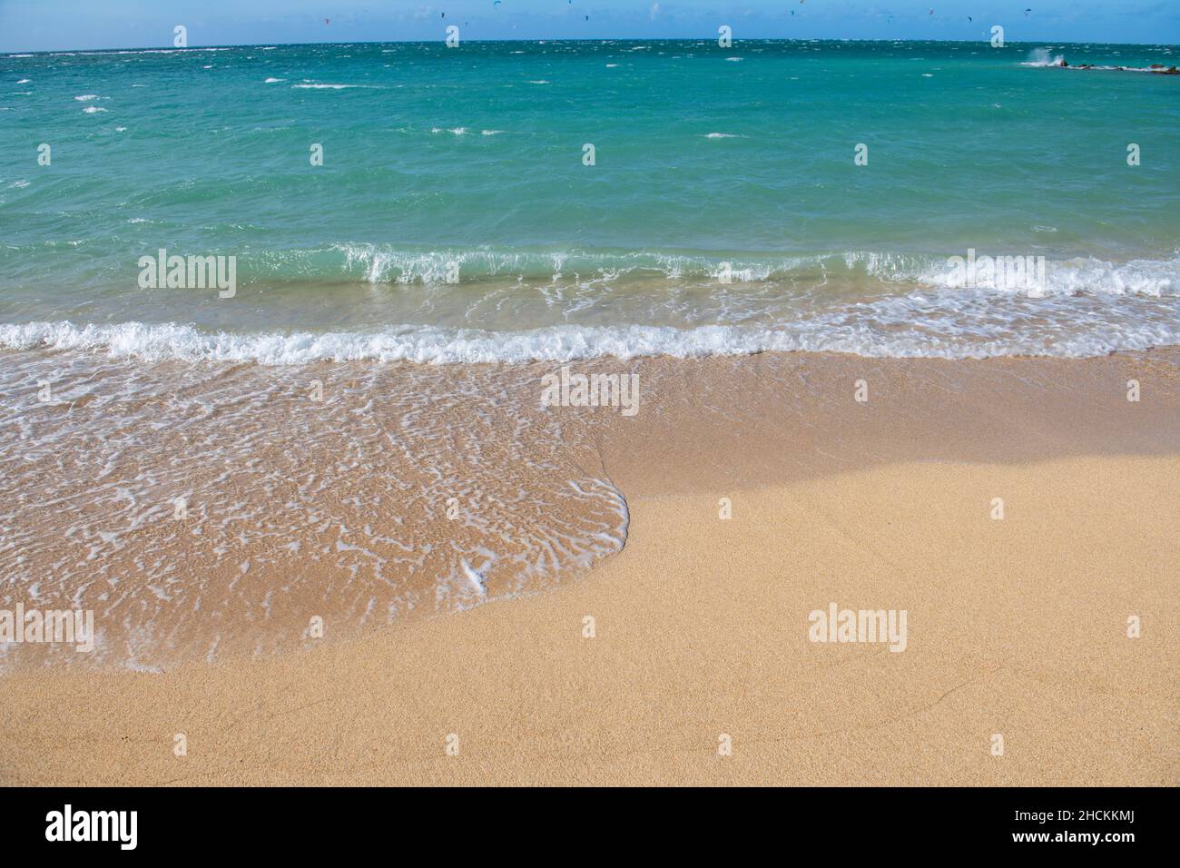 Calm sea beach background. Summer tropical beach with sand. Ocean water ...