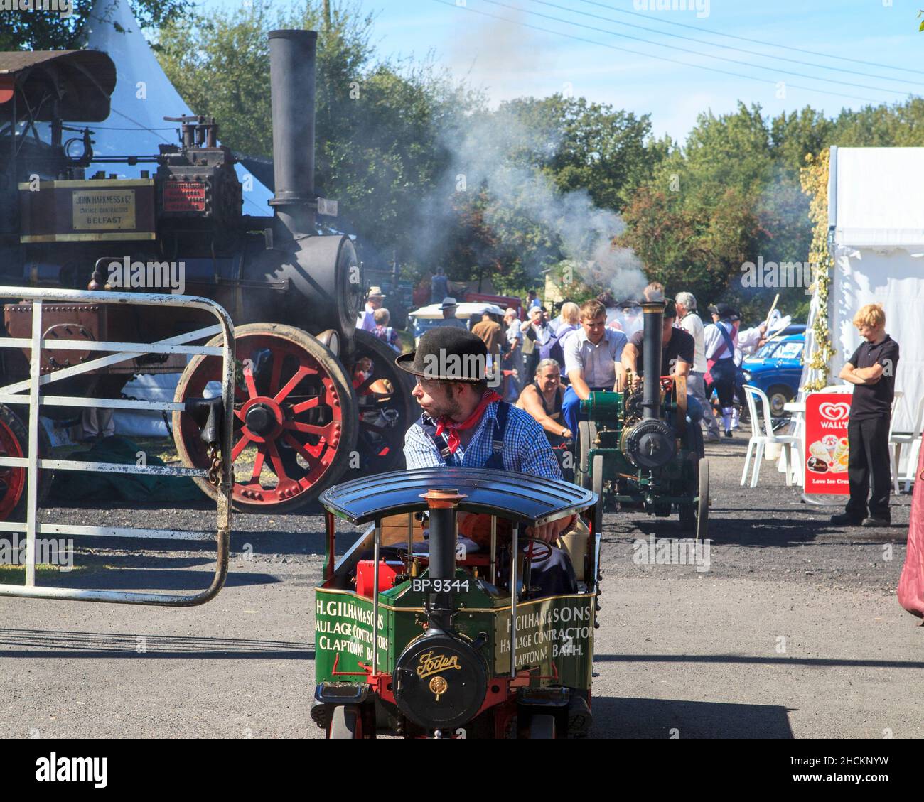 Miniature steam engines at the railway crossing at Bodiam Station, Kent ...