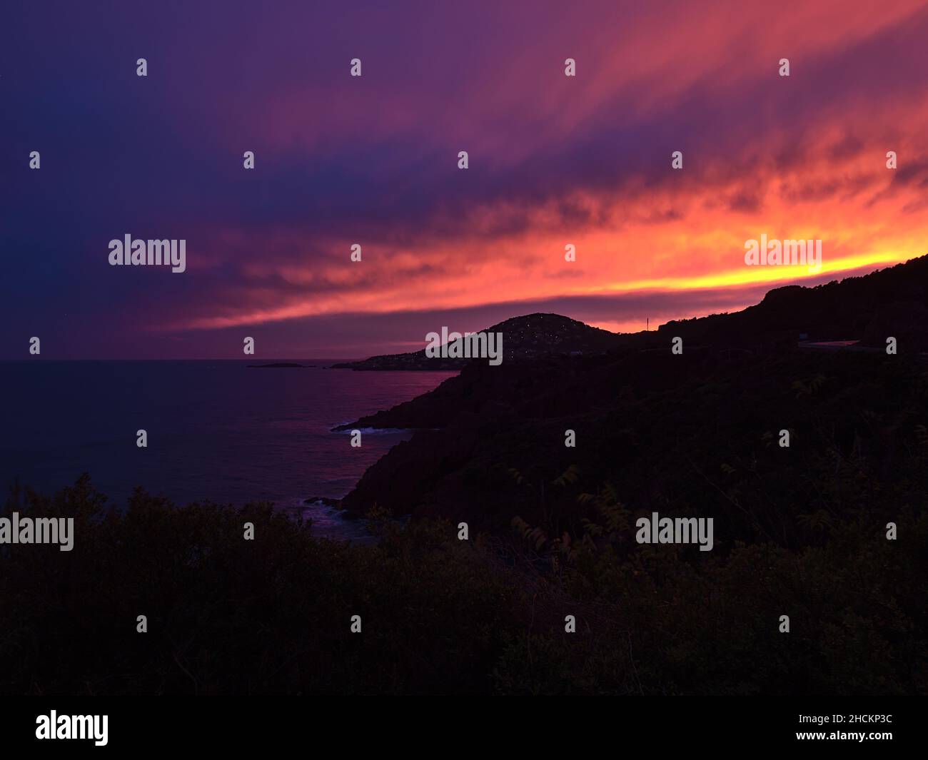 Beautiful sunset at the mediterranean coast near Saint-Raphael, French ...