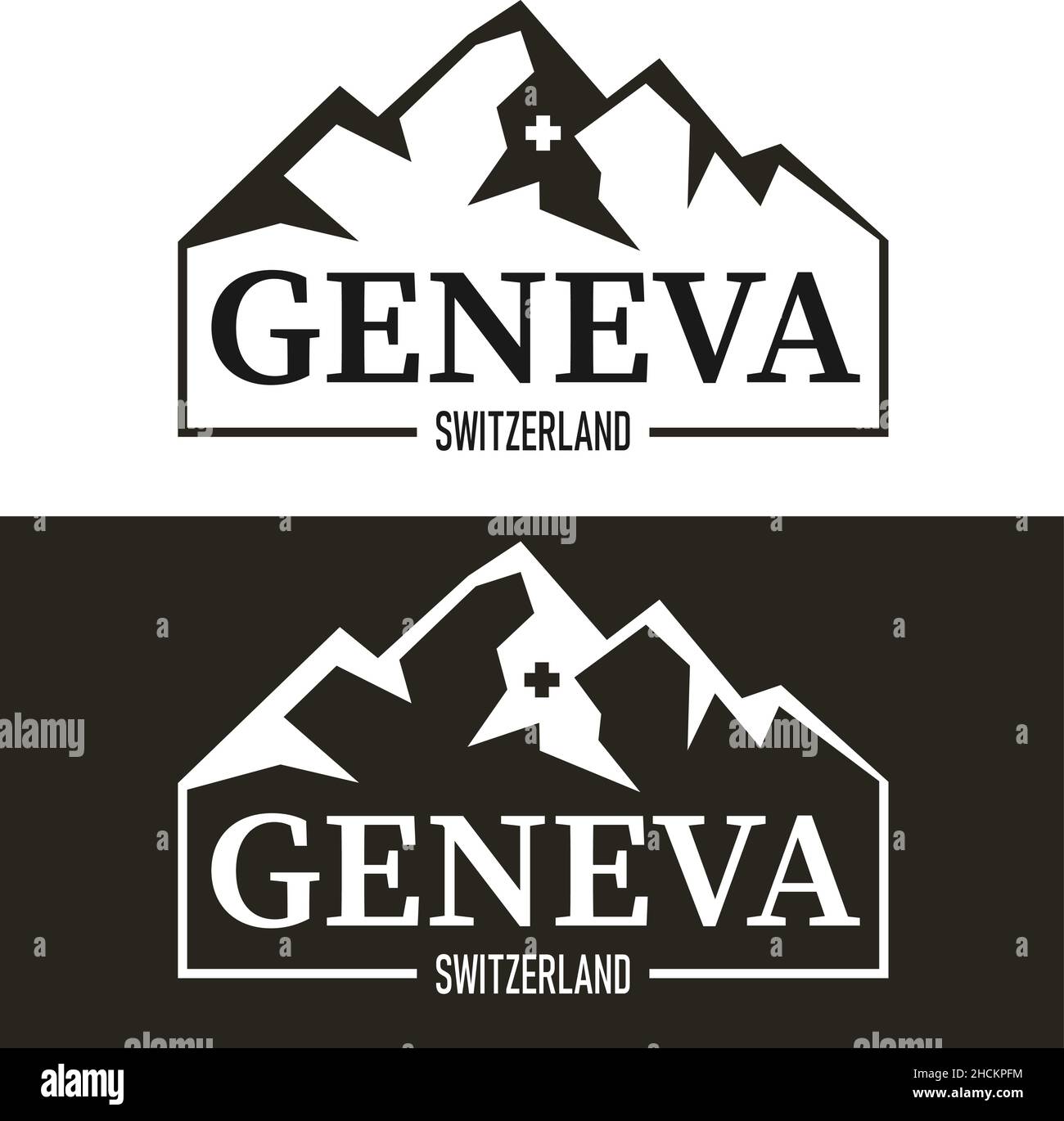 Vector logo for Geneva, white decorative label with mountains Stock ...