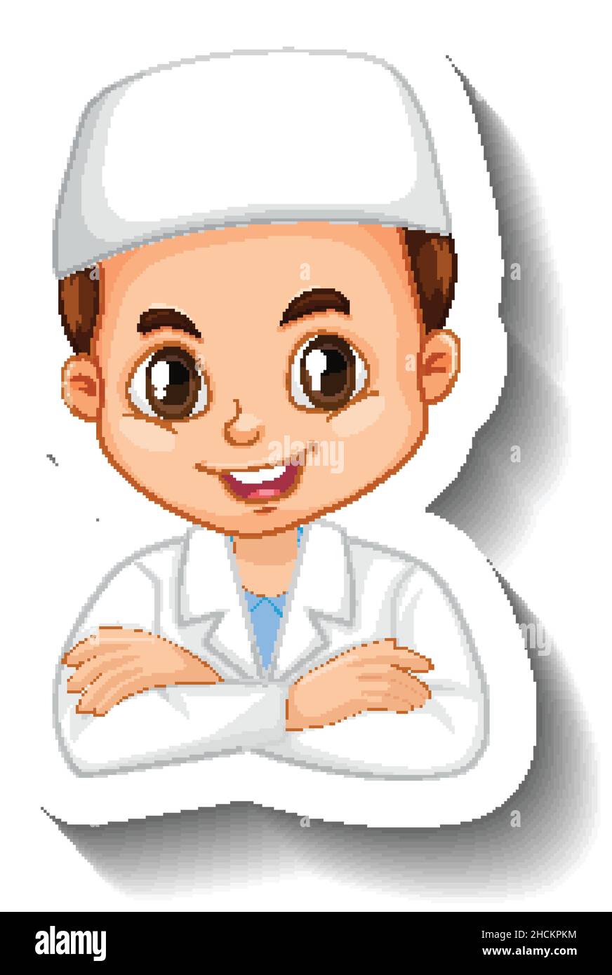 Muslim scientist boy cartoon character sticker illustration Stock ...