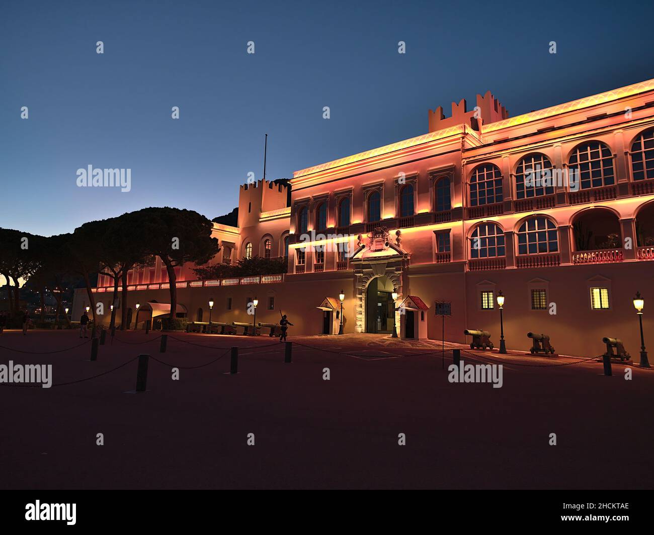 Beautiful night view of Genoese Prince's Palace of Monaco after sunset ...