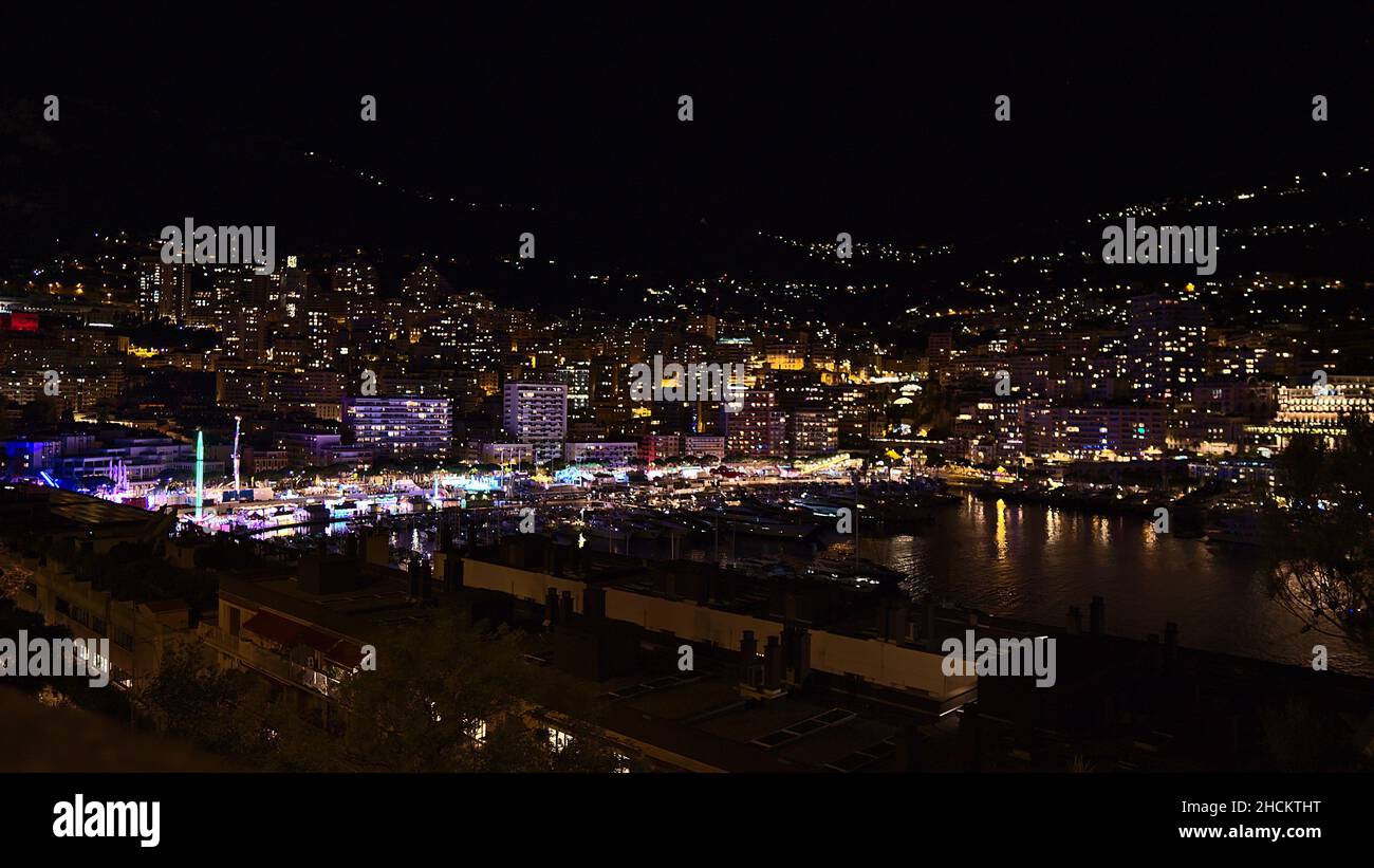 Beautiful night view of the harbor of Monaco (Port Hercule) at the ...