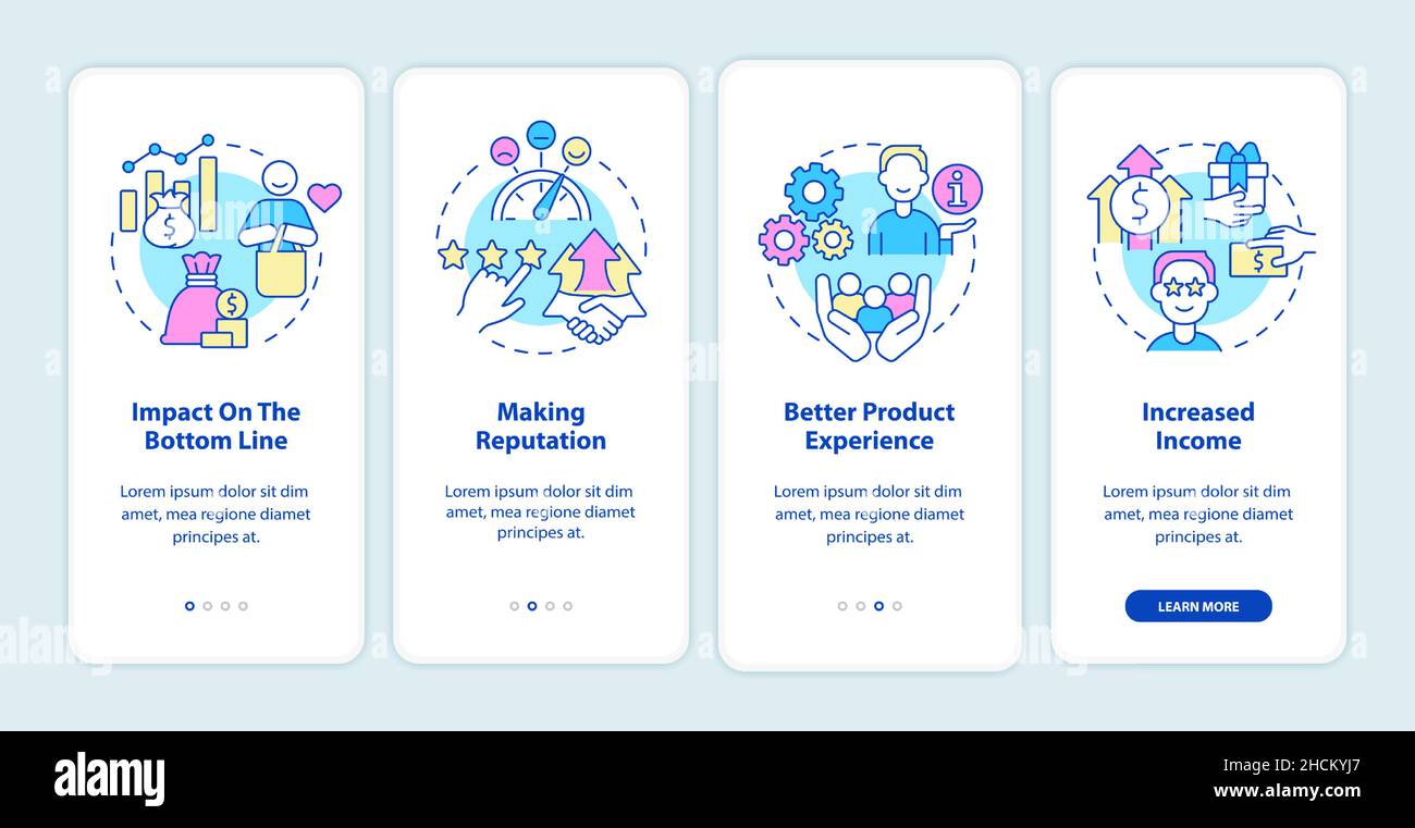 Benefits Of Customer Service Onboarding Mobile App Screen Stock Vector