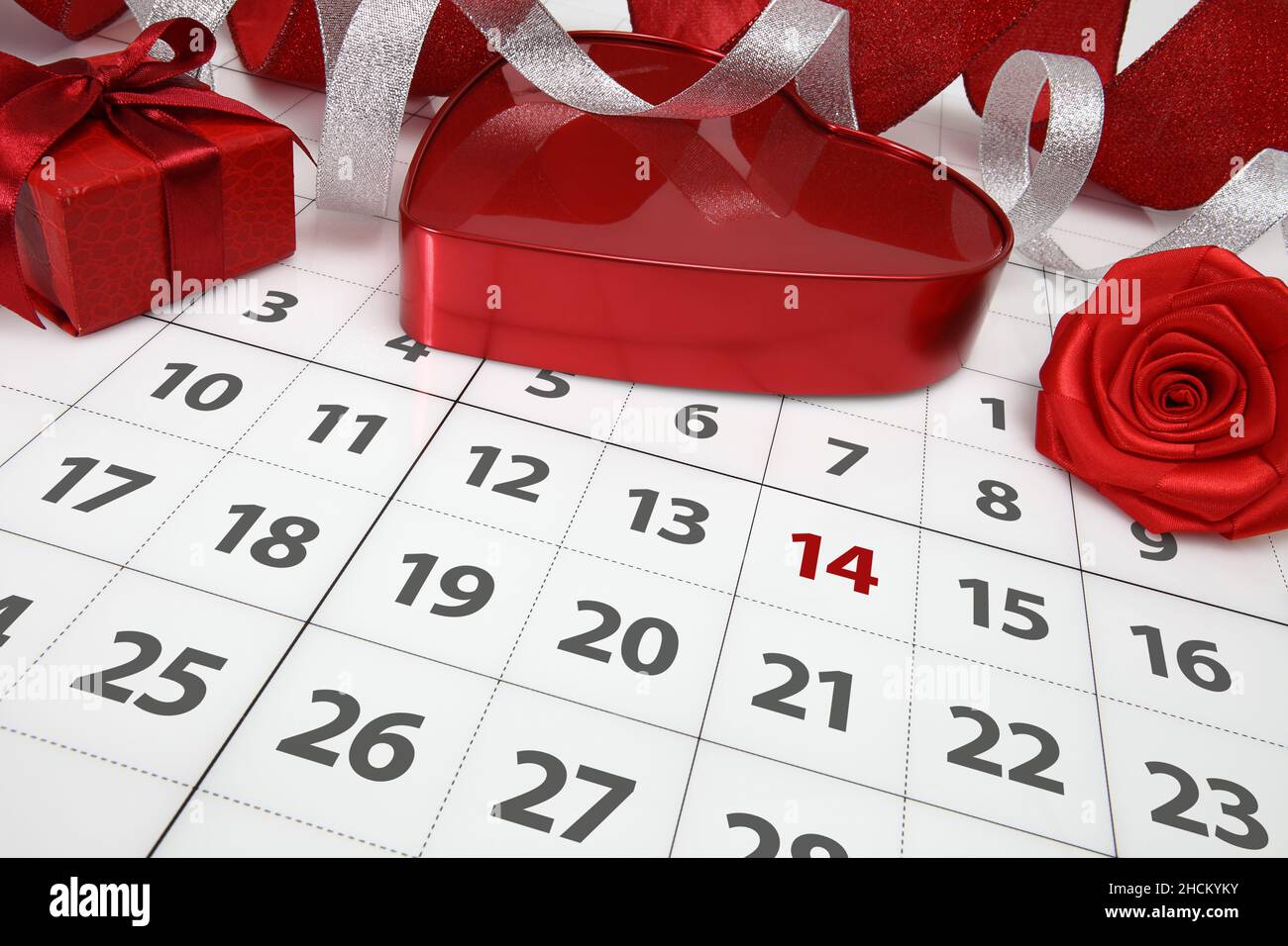 valentines day concept, calendar with red marked 14th february dating ...