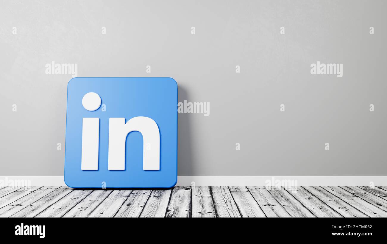 Linkedin Logo on Wooden Floor Against Wall Stock Photo - Alamy