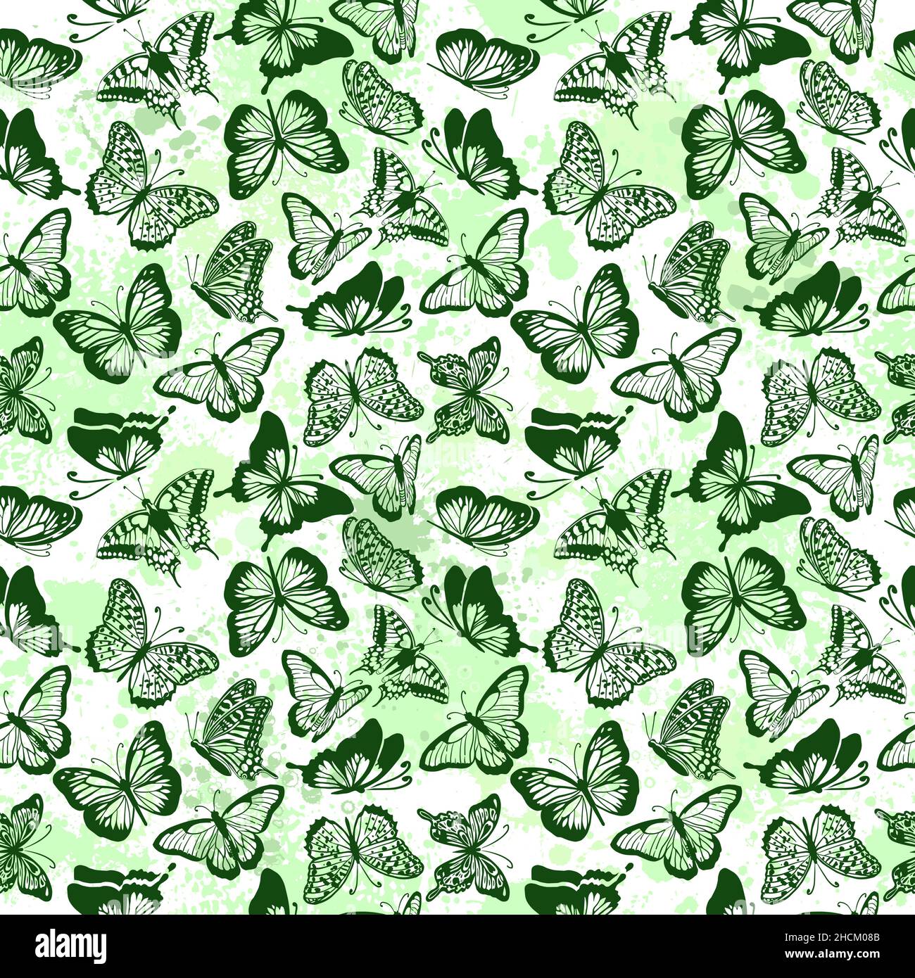 Seamless background of green butterflies. Vector illustration Stock ...