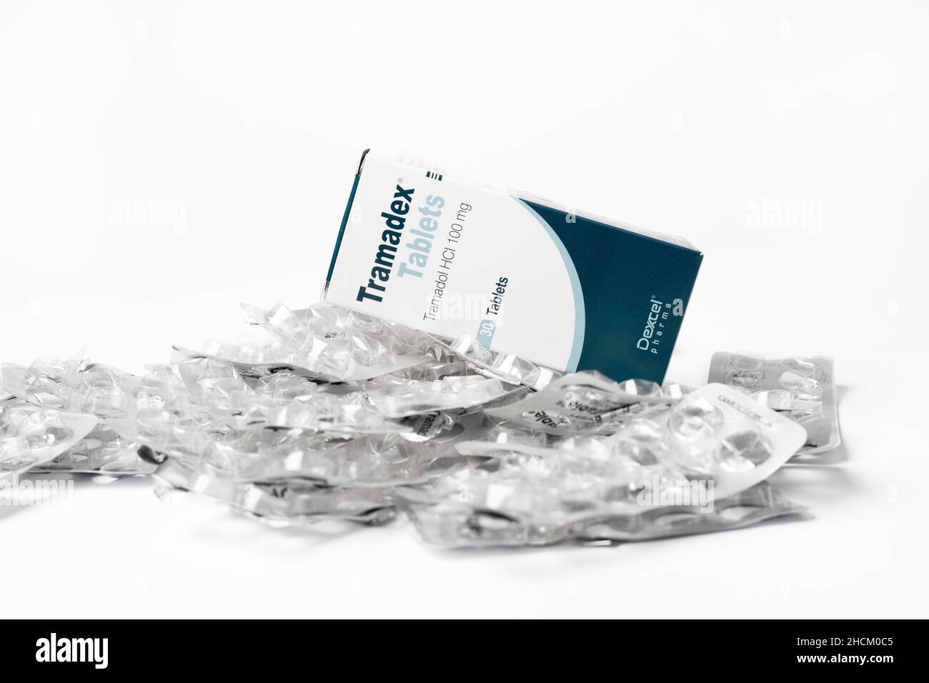 Rishon LeZion, Israel, December 30, 2021: Tramadex package, opioid pain ...