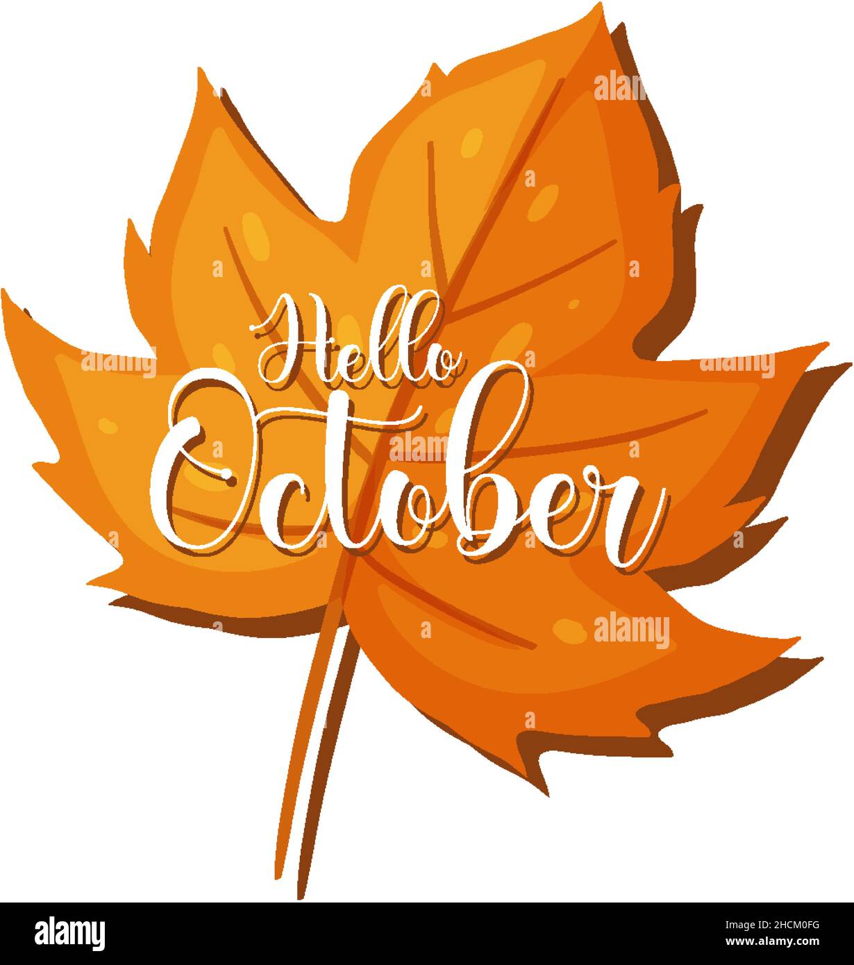 Hello October word logo on an autumn leaf illustration Stock Vector ...