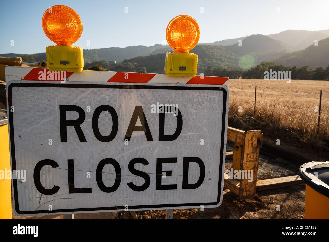 Closeup of the road closed warning sign for the reconstruction of the ...