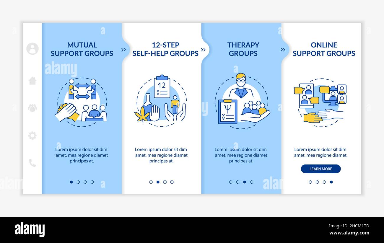 Health related support groups blue and white onboarding template Stock ...