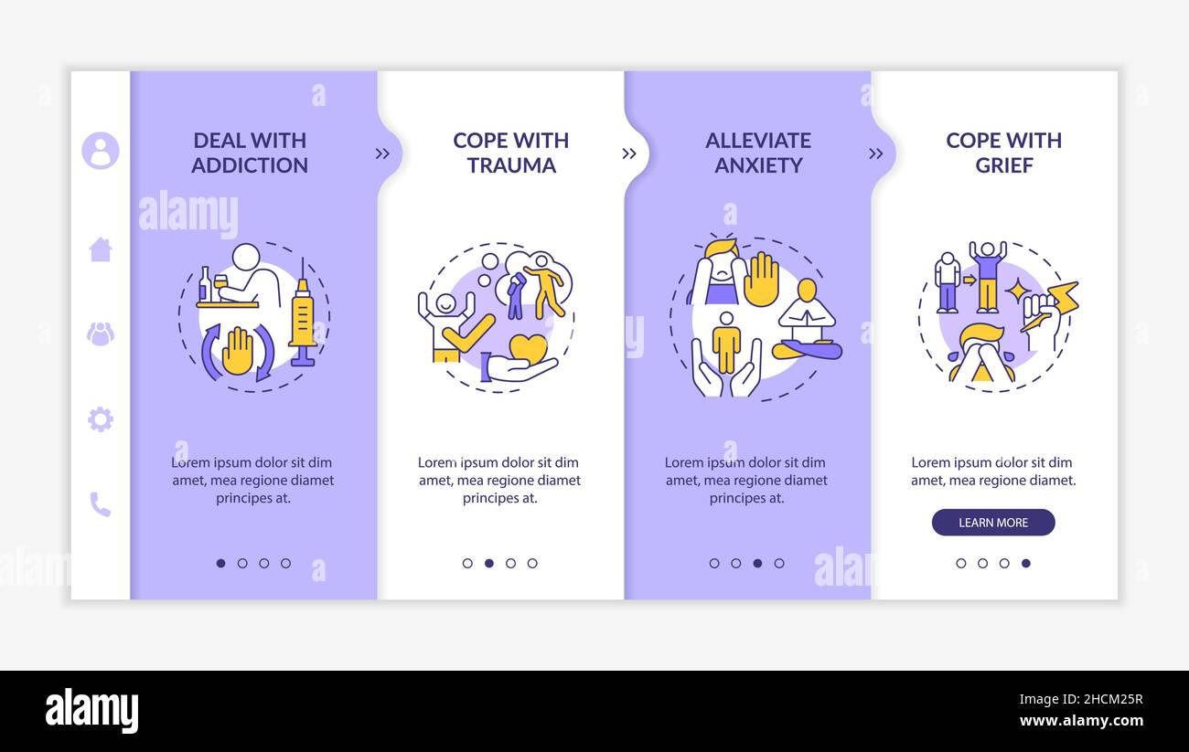 Problems to solve in group purple and white onboarding template Stock ...