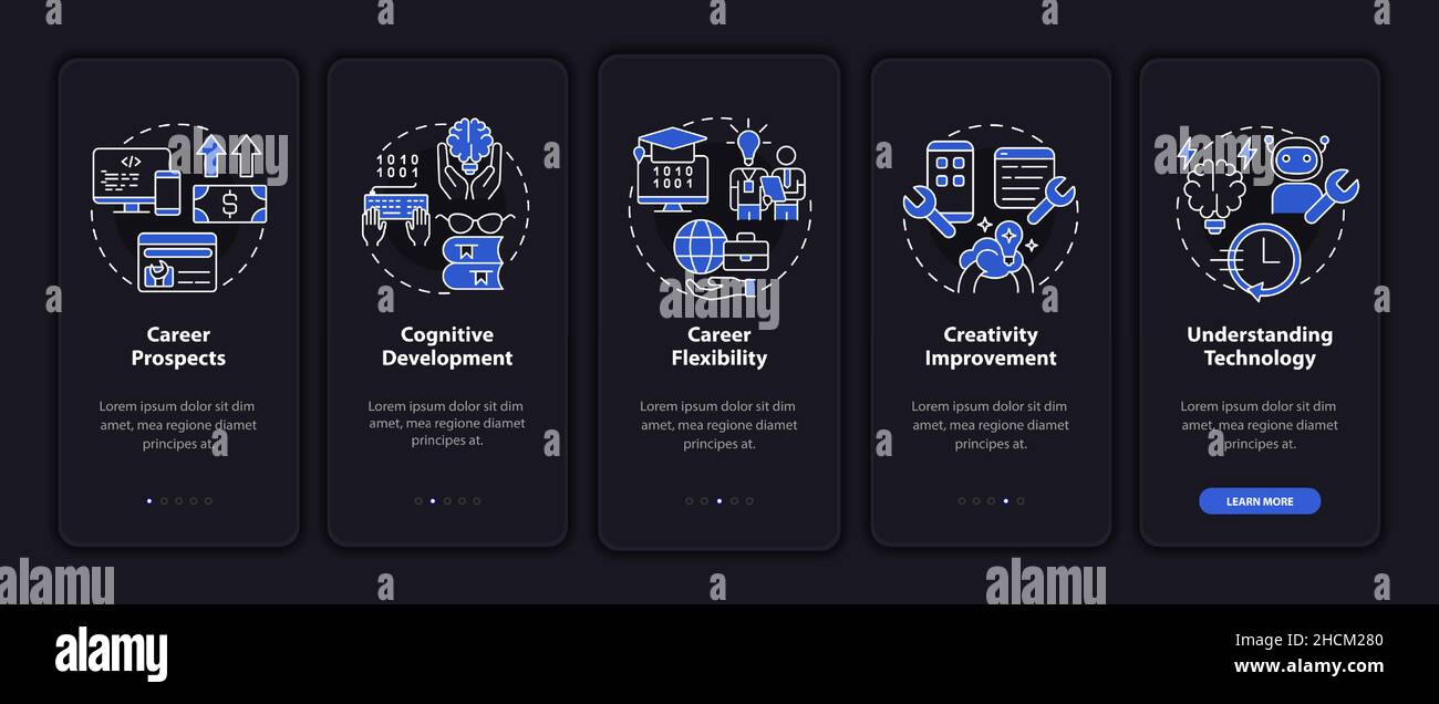 Why To Learn To Code Night Mode Onboarding Mobile App Screen Stock