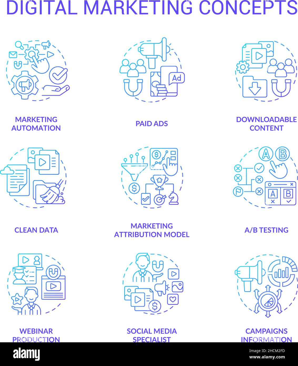 Digital marketing and strategies blue gradient concept icons set Stock Vector Image & Art - Alamy