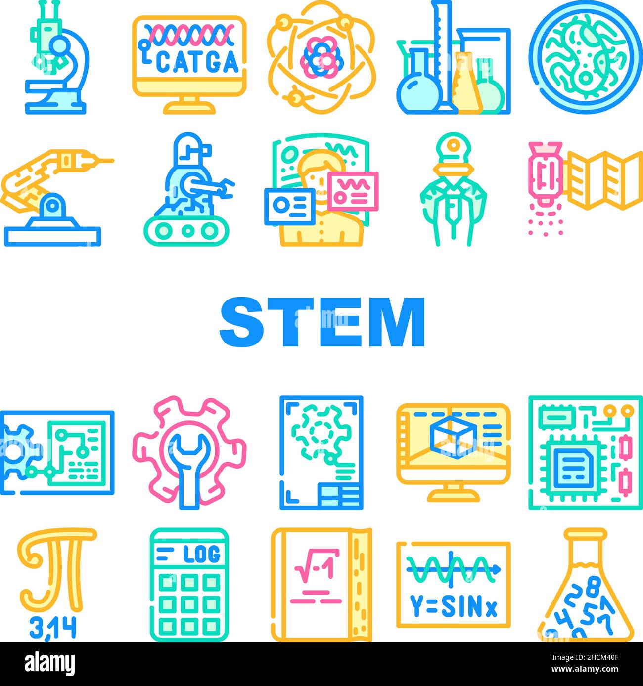 Stem Engineer Process And Science Icons Set Vector Stock Vector Image ...
