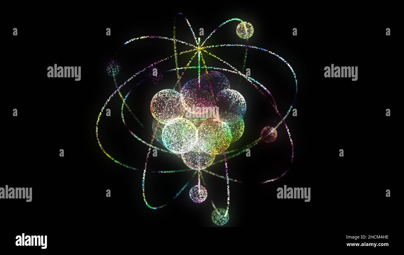 Atomic Structure of Particle on Black Background Stock Photo - Alamy