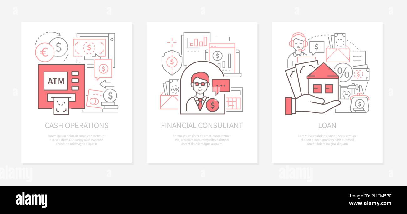 Financial operations - modern line design style banners set on white ...