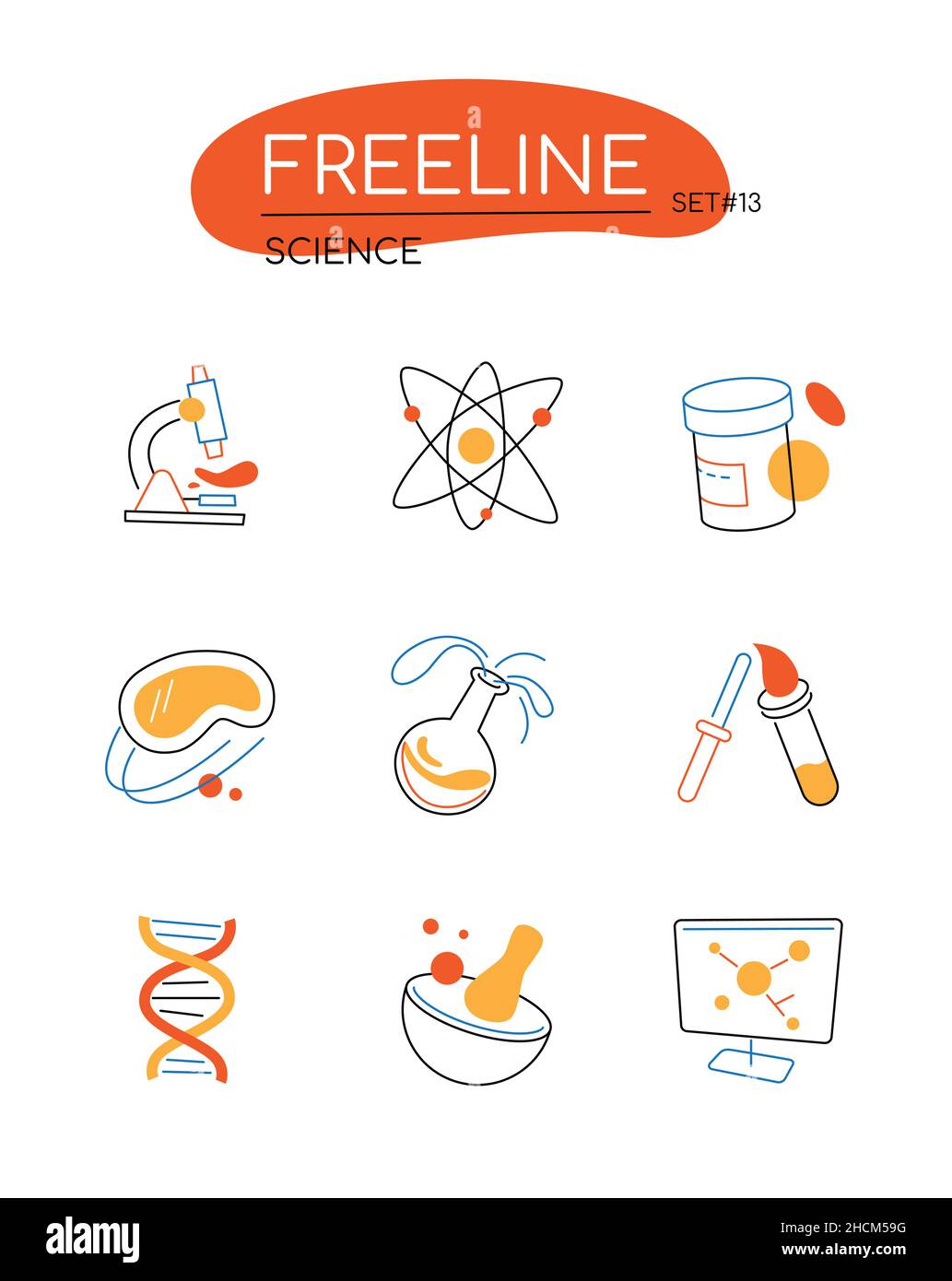 Science - modern line design style icons set in orange color ...
