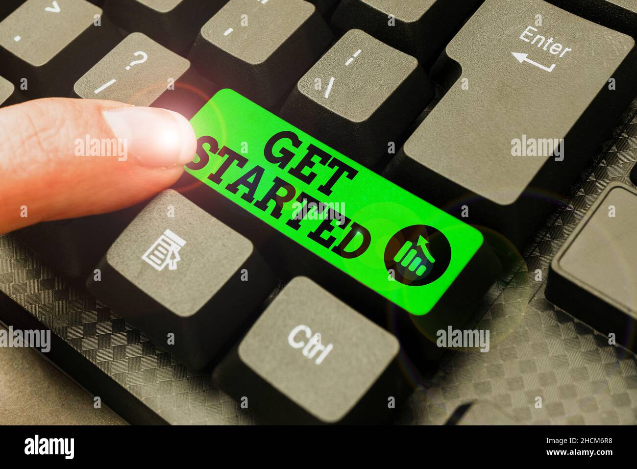 Writing displaying text Get Started. Word for to begin accomplishing or working on the tasks to ...