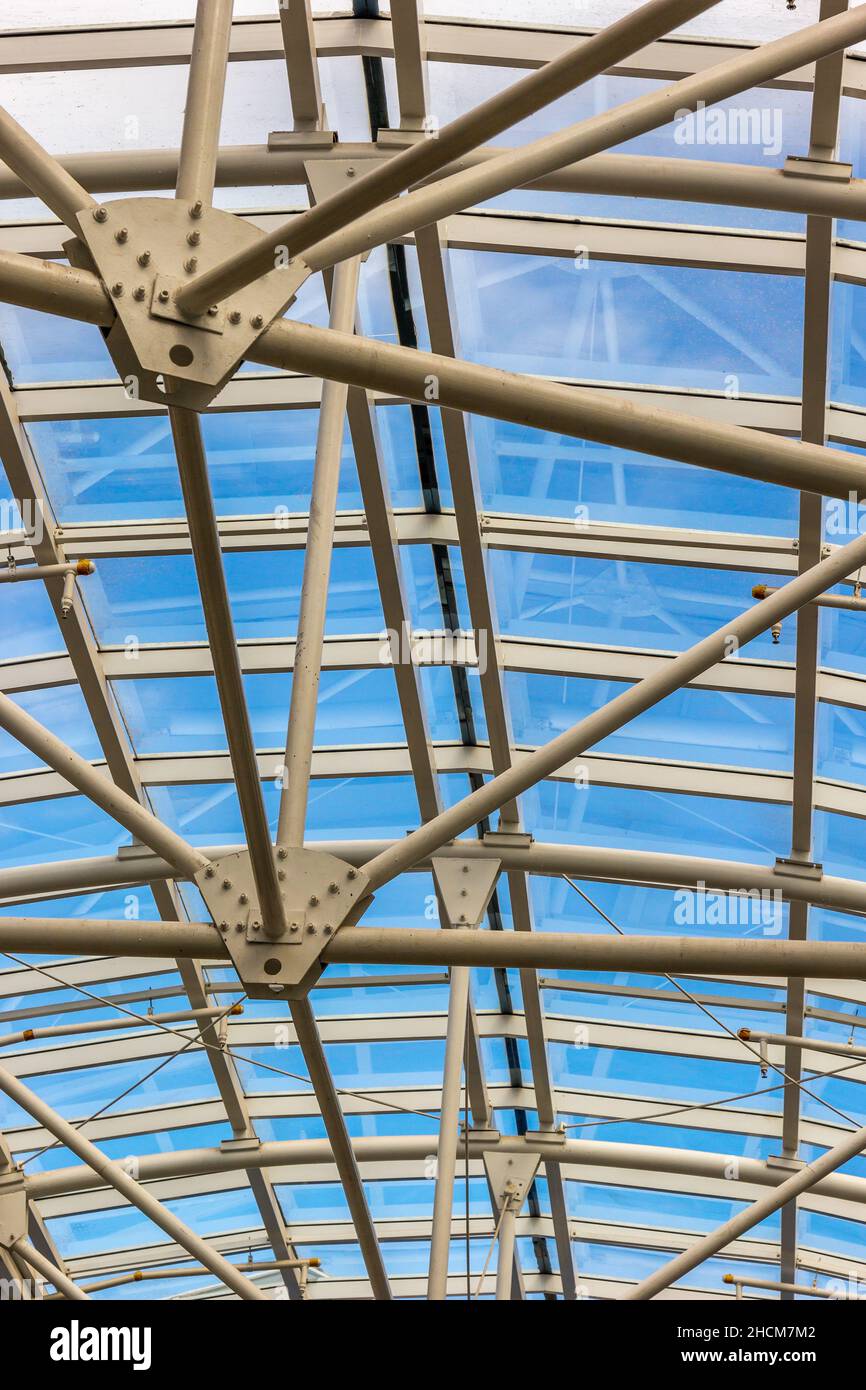 Low angle shot of metallic structure with glass Stock Photo - Alamy