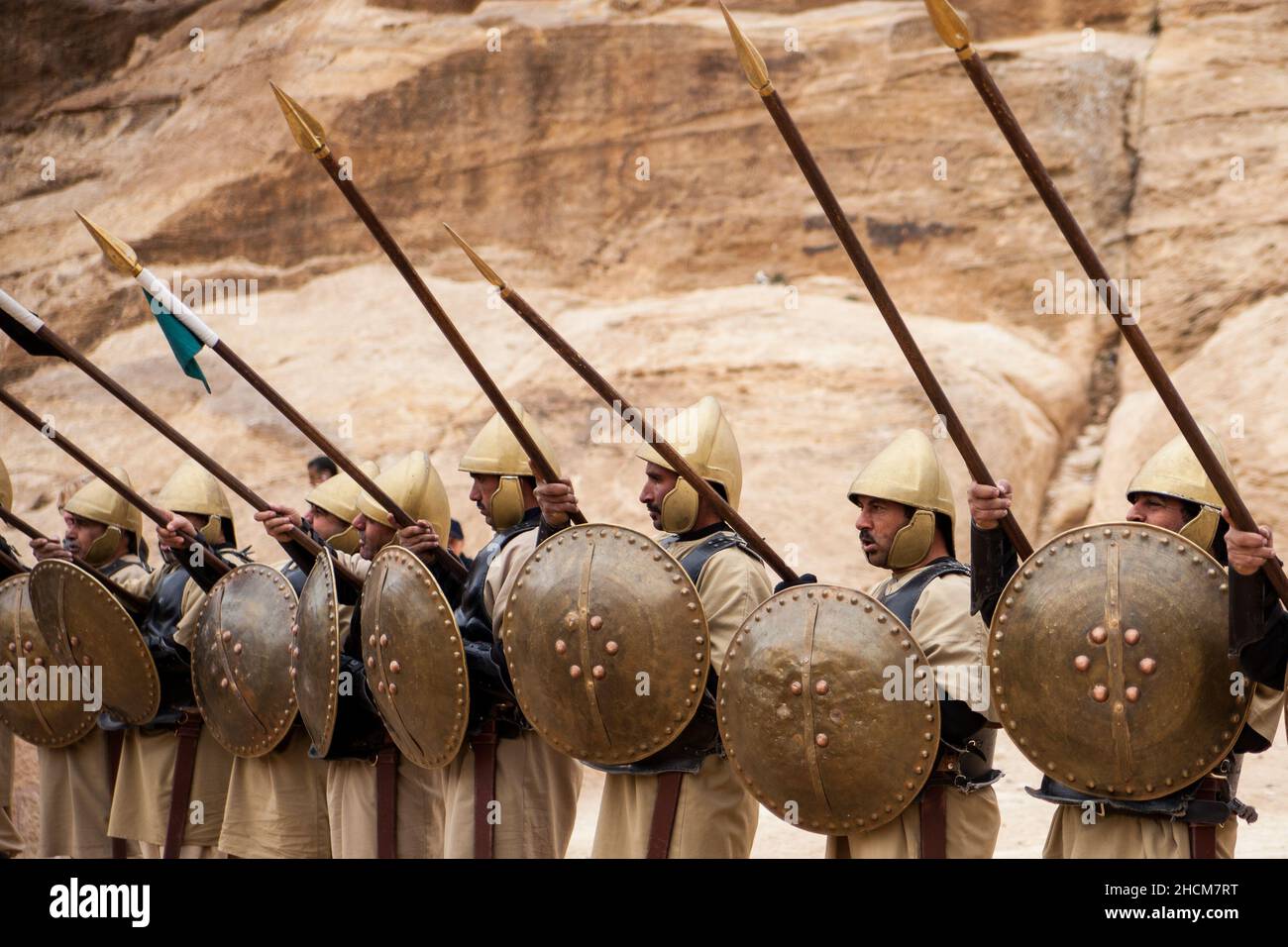 Group of a parade Medieval Knights with Spears Preparing To Attacking ...
