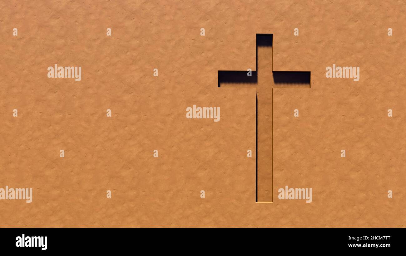 Concept or conceptual clay christian cross on an argil background. 3d ...