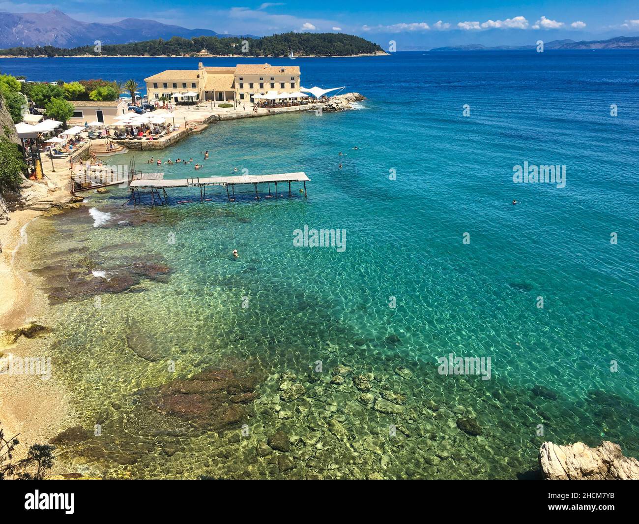 View of a public swimming pool with bar near Corfu Town Stock Photo - Alamy