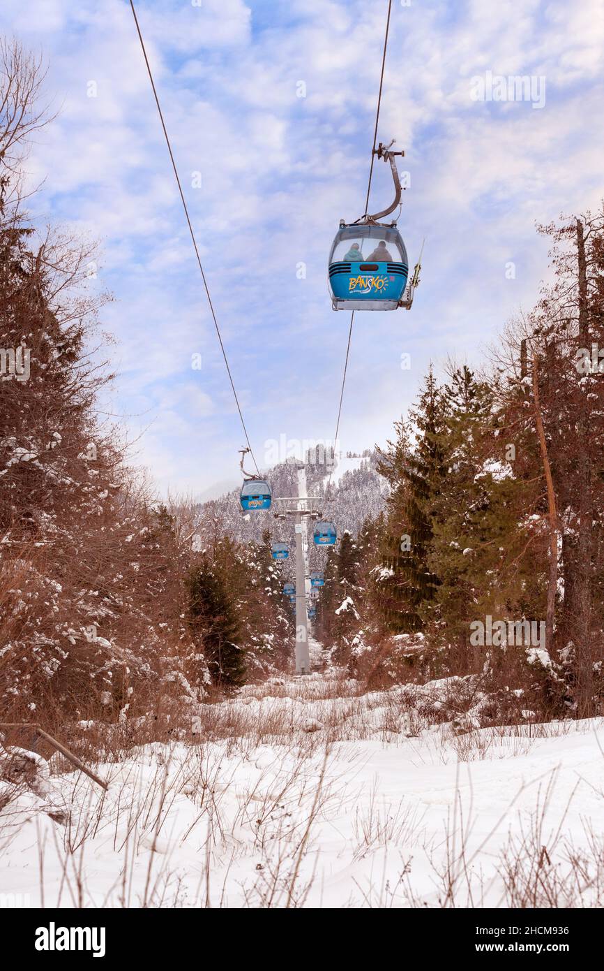 Bansko, Bulgaria - January 28, 2021: Winter ski resort with slope, lift ...