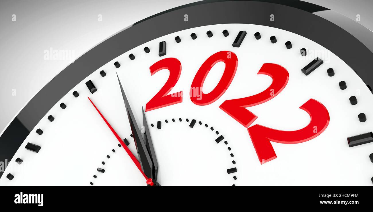 Black clock with 2022 represents coming new year 2022, three-dimensional rendering, 3D ...