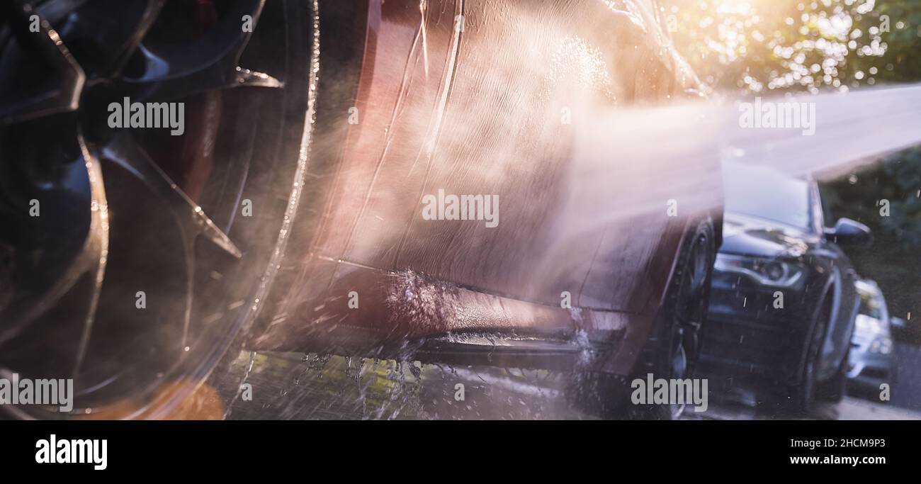 Car washing. Cleaning Car Using High Pressure Water Stock Photo - Alamy