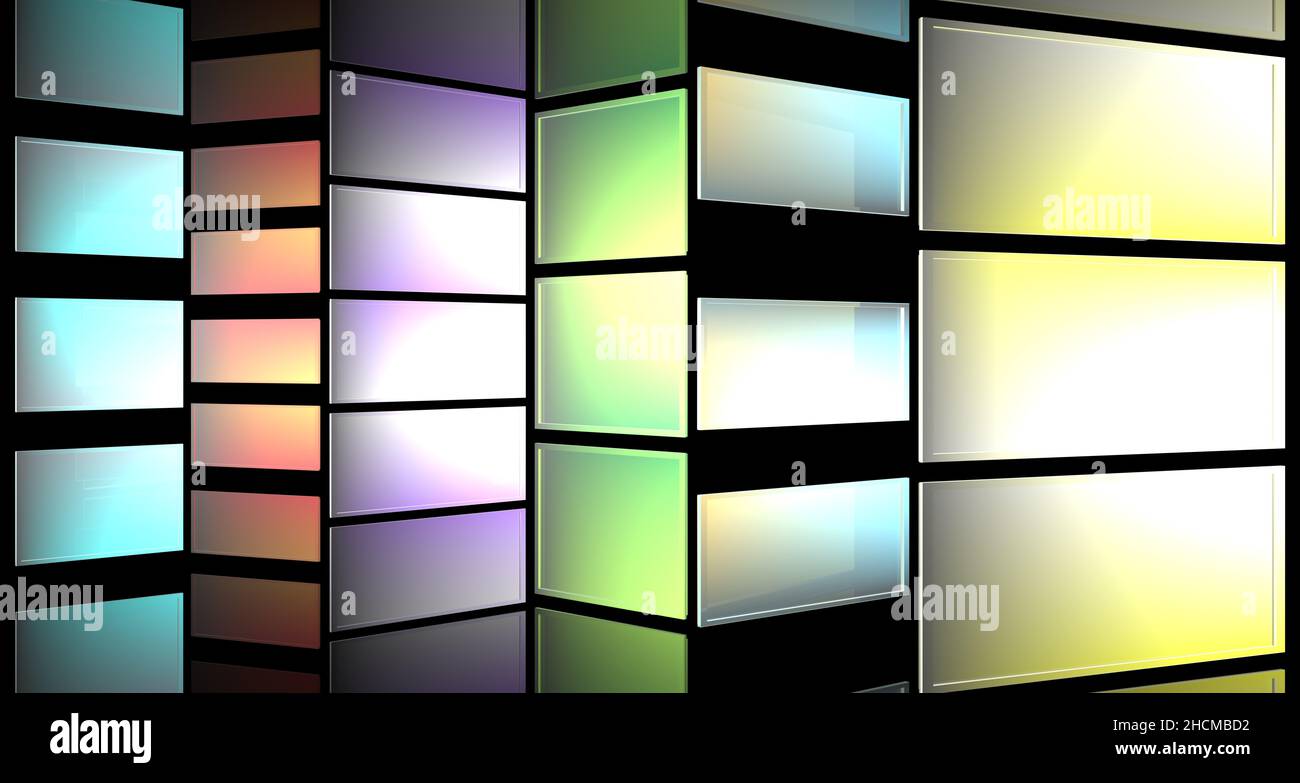 The Glowing neon displays background 3D renderer. Bright multi-colored ...