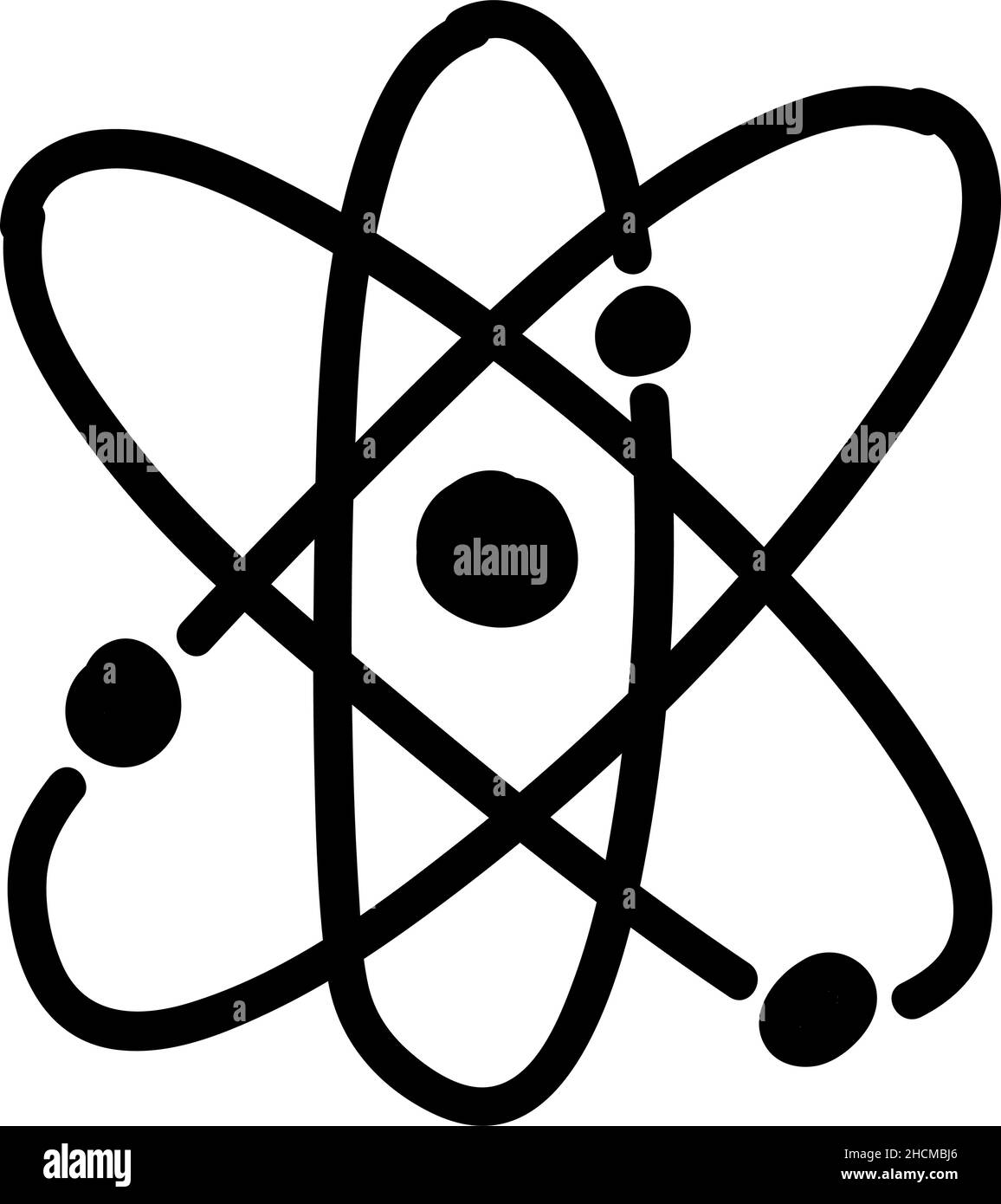 Hand drawn chemical structure of the atom icon in doodle style isolated ...